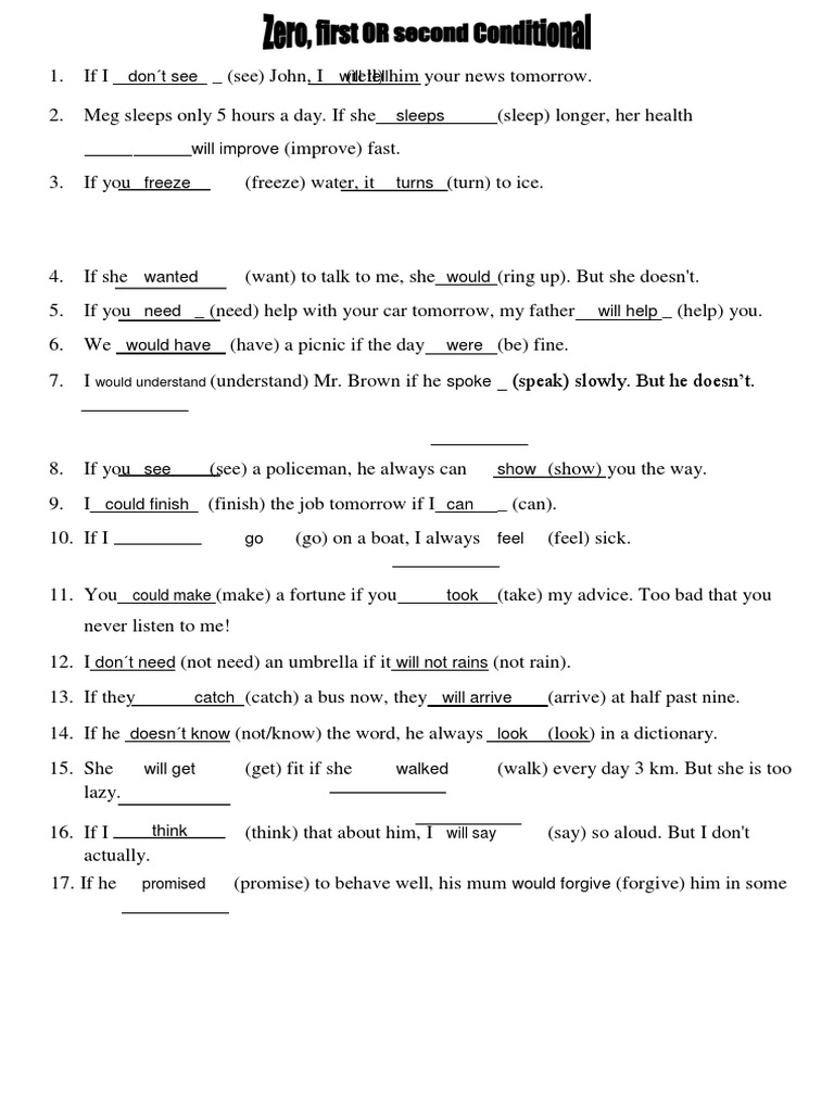 Zero, First and Second Conditional Task | PDF
