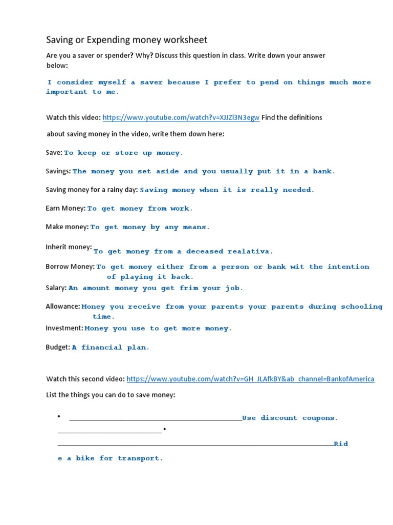 Saving Money Worksheet | PDF | Money | Payments