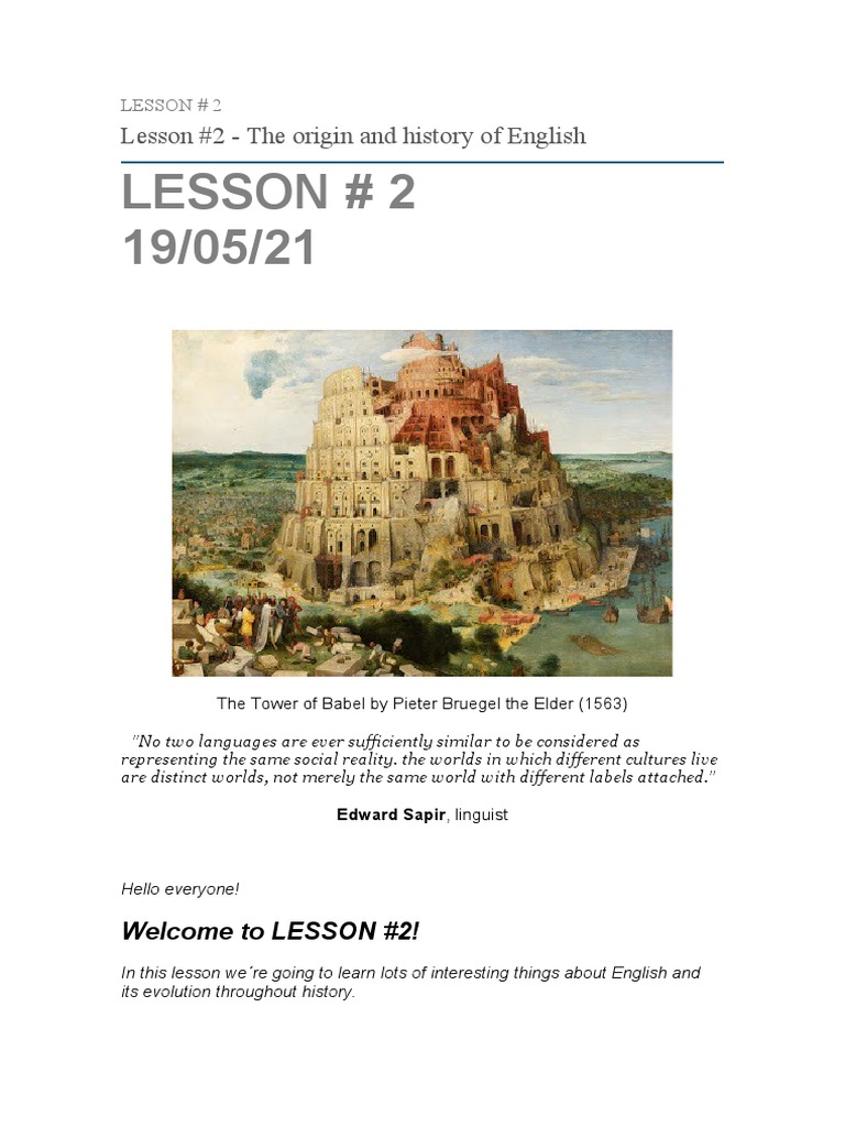 Lesson #2 - The Origin and History of English | PDF | English Language | Dialect
