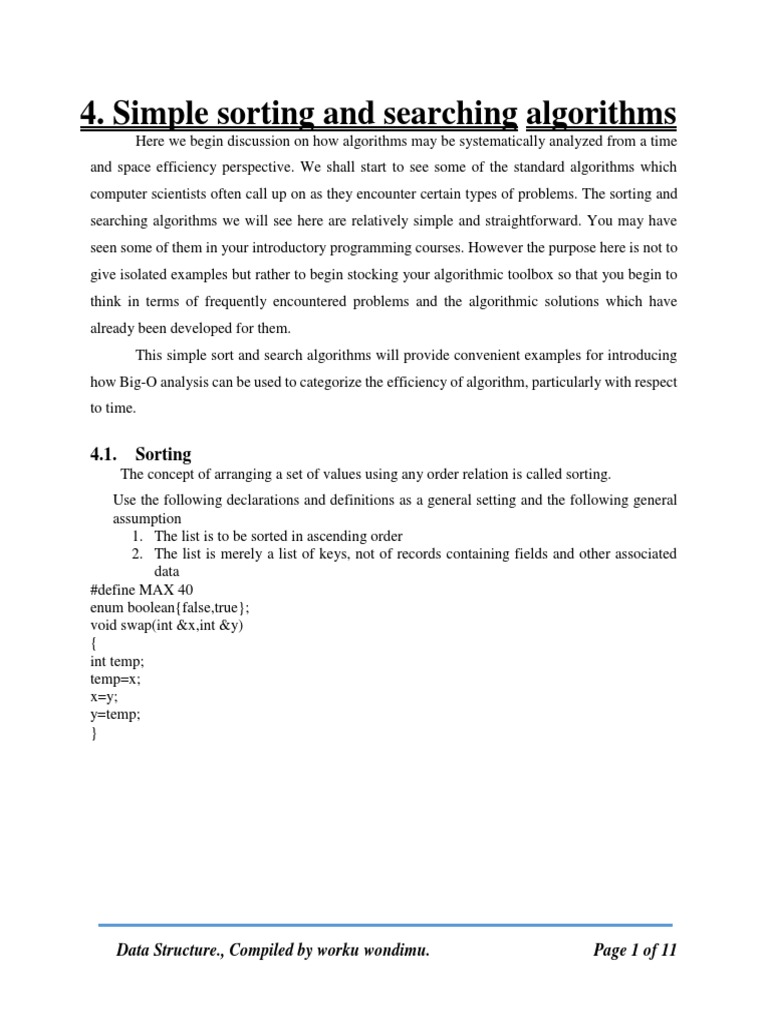 Simple Sorting and Searching Algorithms Lecture Note | PDF | Algorithms ...