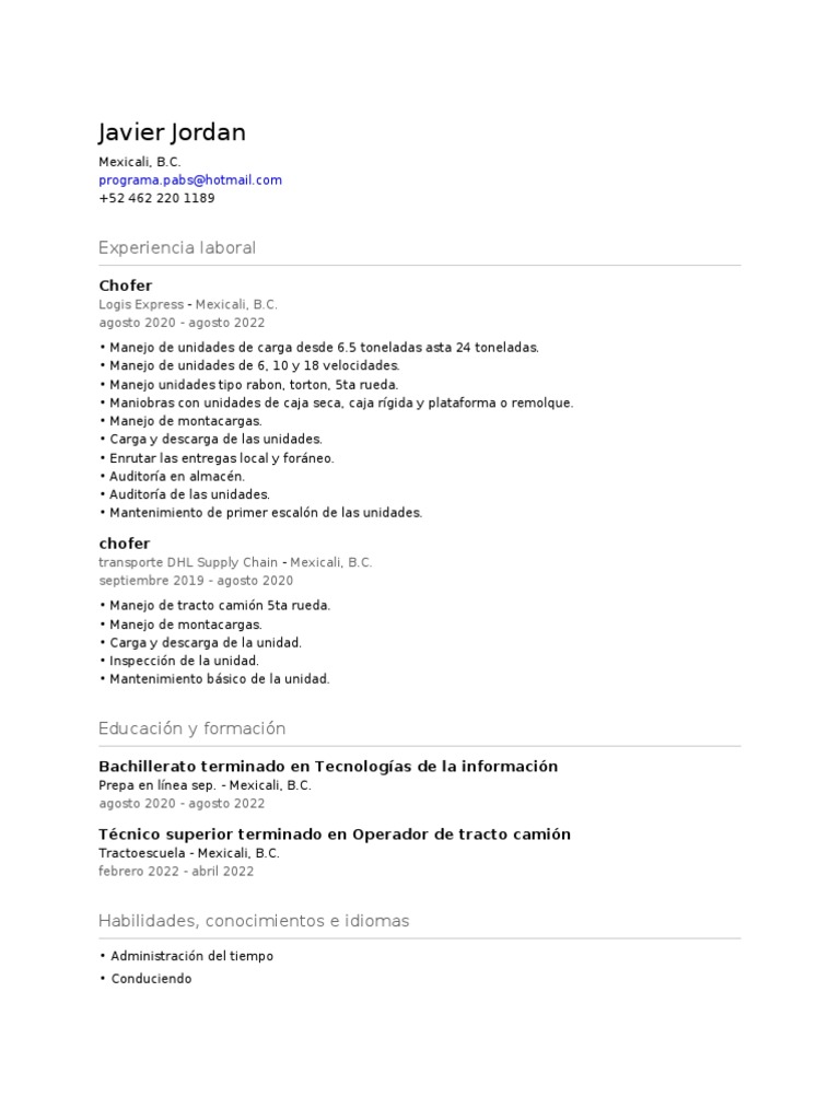 Javier Jordan: Experiencia Laboral | PDF