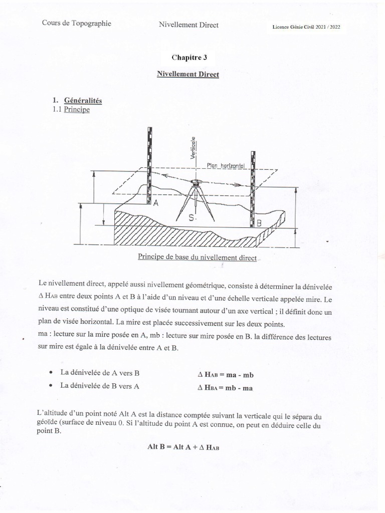 Chapitre 3. Nivellement Direct | PDF | Cartographie | Grandeur physique