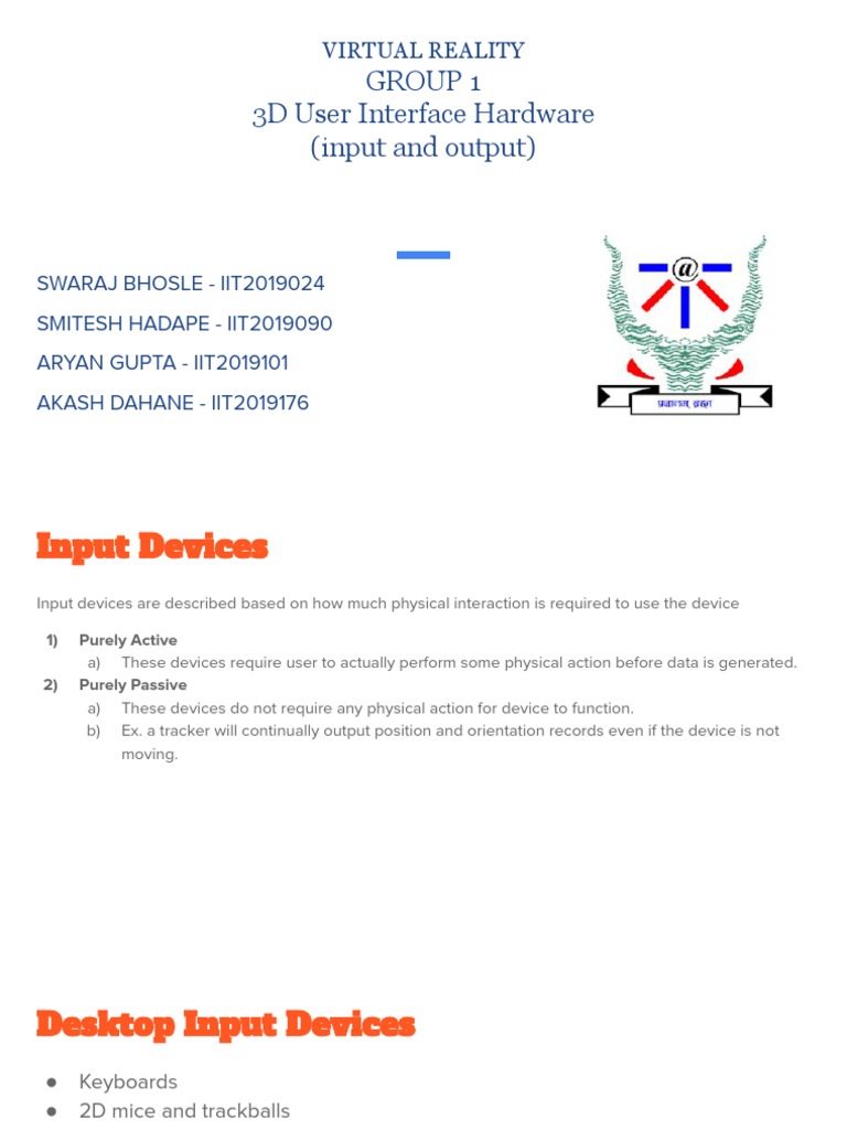 Group 1 3D User Interface Hardware (Input and Output) : Virtual Reality | PDF | User Interface ...