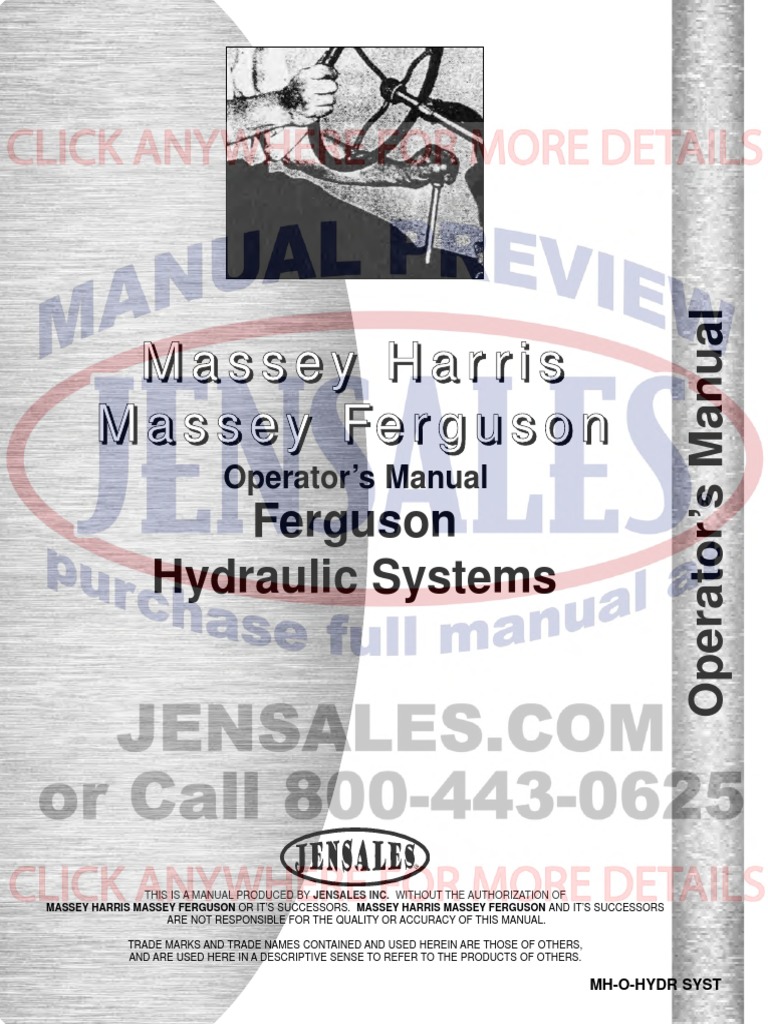 Massey Ferguson Hydraulic System Operators Manual | PDF | Tractor | Valve