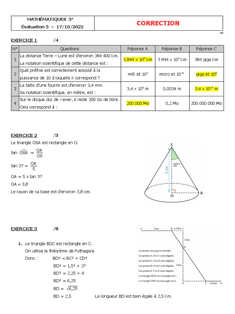 3e Eval3 Correction | PDF | Triangle | Objets mathématiques