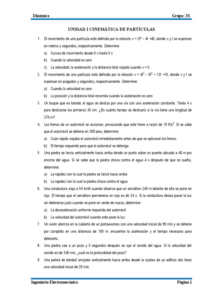 Ejercicios U1 | PDF | Velocidad | Aceleración