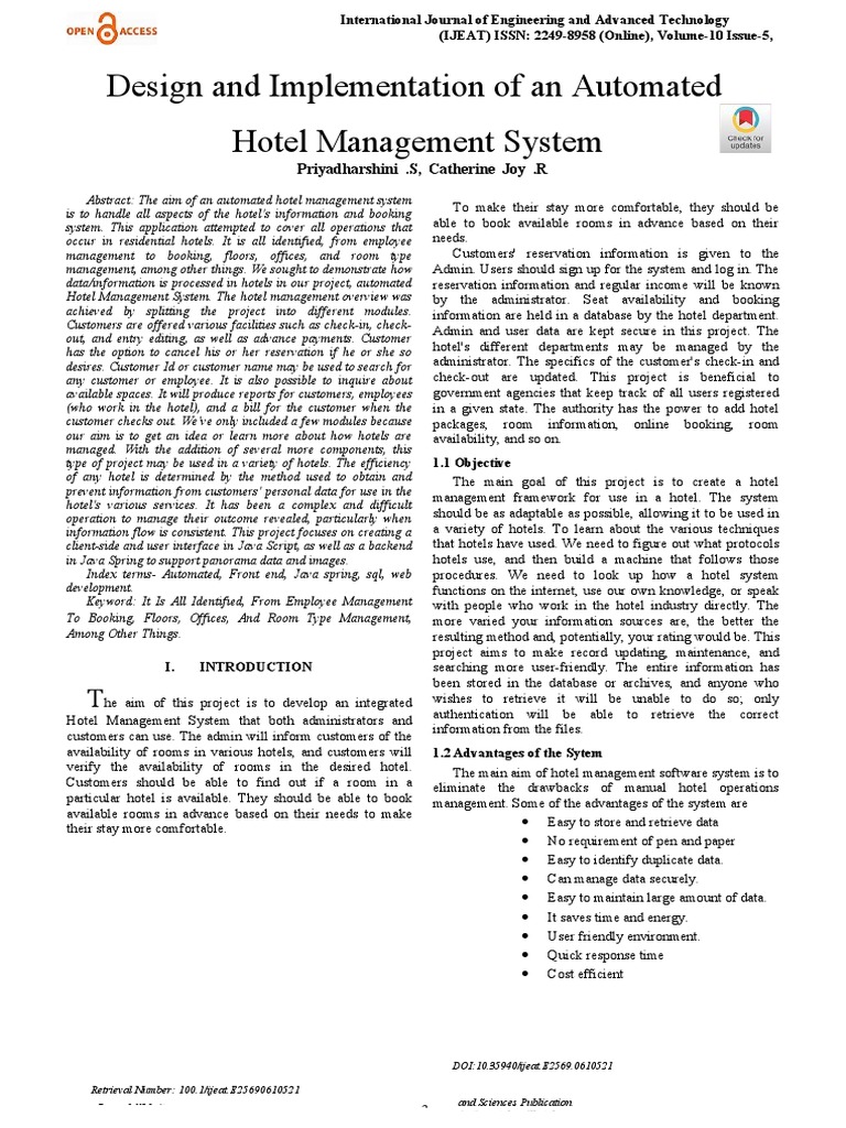 Design and Implementation of An Automated Hotel Management System | PDF ...