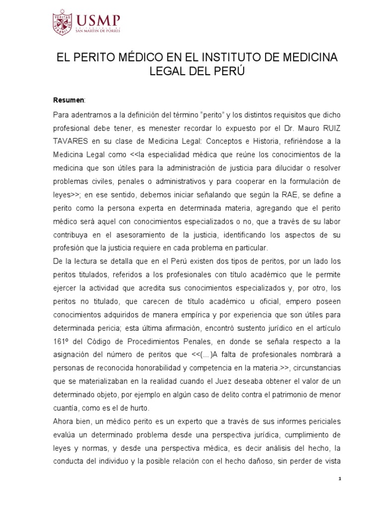 El Rol Del Perito Médico En El Sistema De Justicia Peruano Pdf