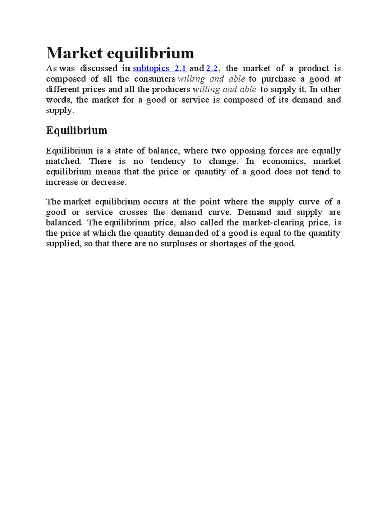 Market Equilibrium | PDF | Economic Equilibrium | Supply And Demand