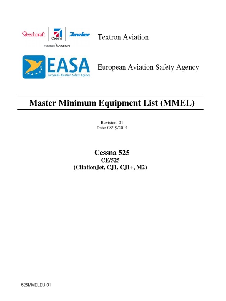 Cessna 525 MMEL EASA Revision 01 | PDF | Aviation Safety | Aerospace