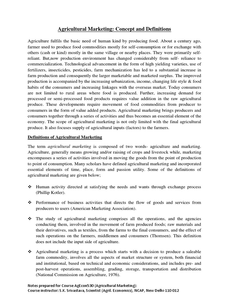 Agricultural Marketing Concepts and Importance | PDF