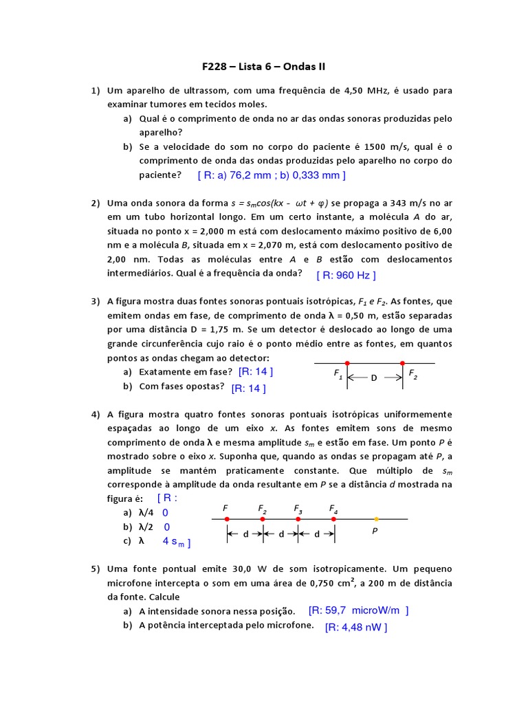Lista 6 - Ondas II | PDF | Ondas | Som