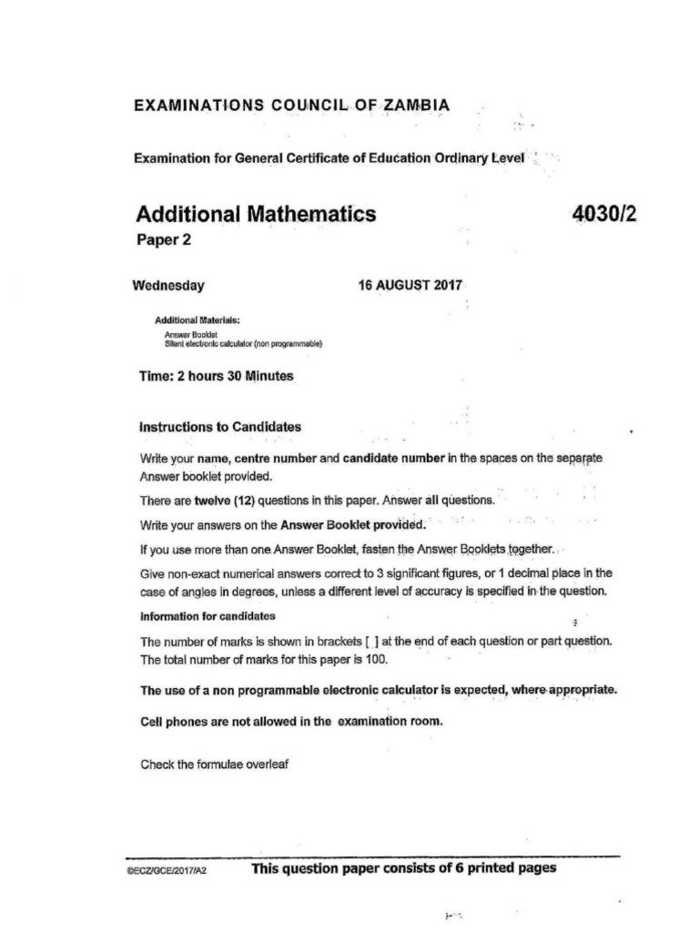 Additional Mathematics Gce 2017 | PDF
