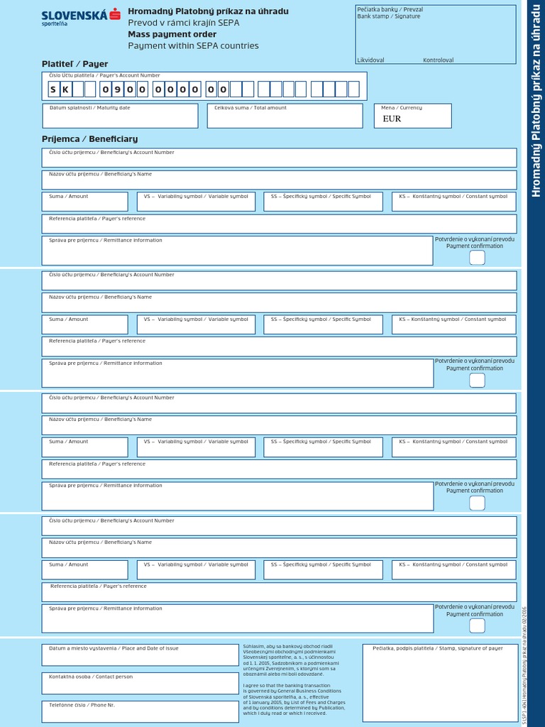 Hromadny Platobny Prikaz Na Uhradu Prevod V Ramci Krajin SepaSLSP | PDF