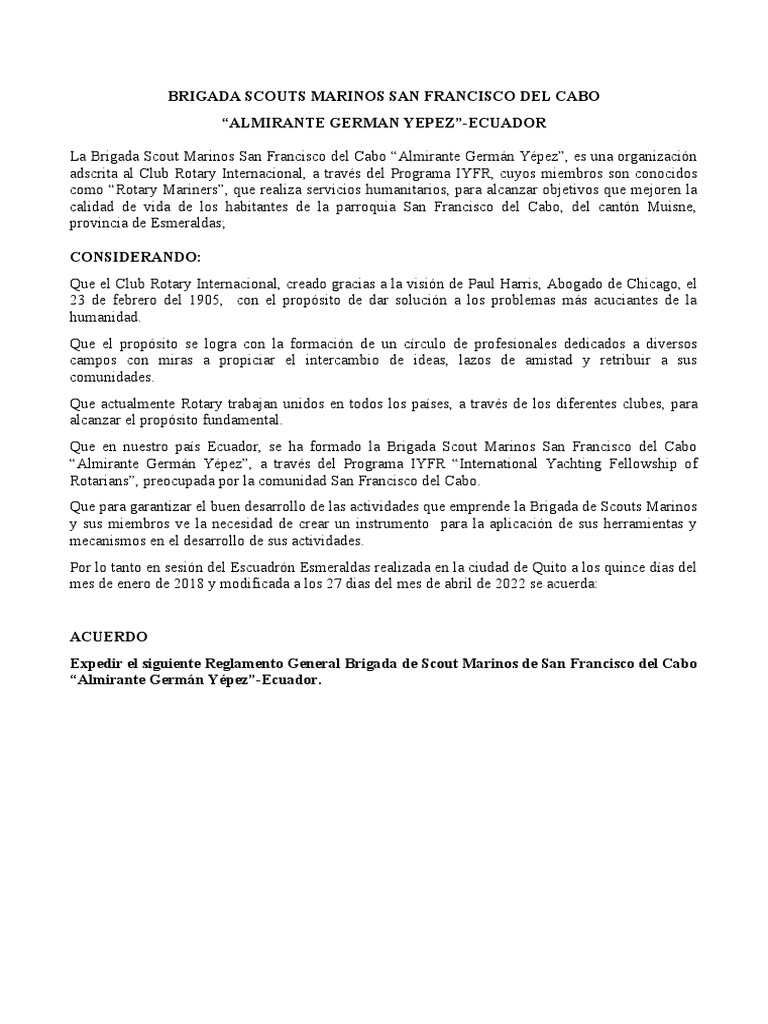 Reglamento Scouts Marinos San Fco Del Cabo 2022 | PDF | Lavado de manos ...