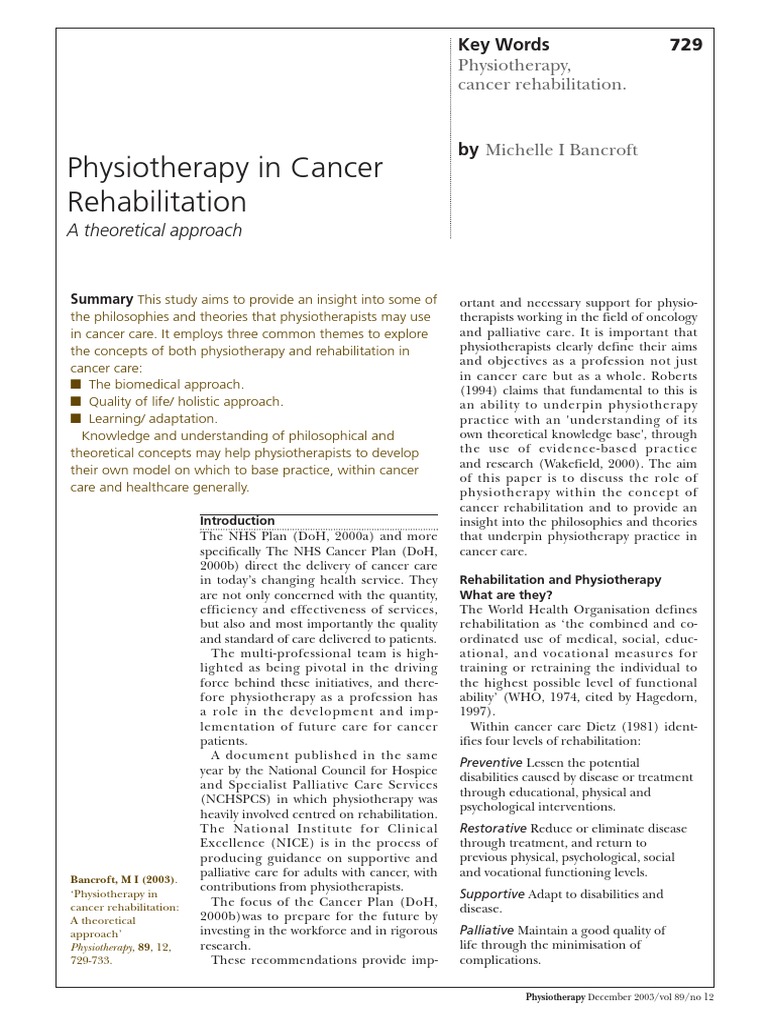 Physiotherapy in Cancer | PDF | Physical Therapy | Health Care