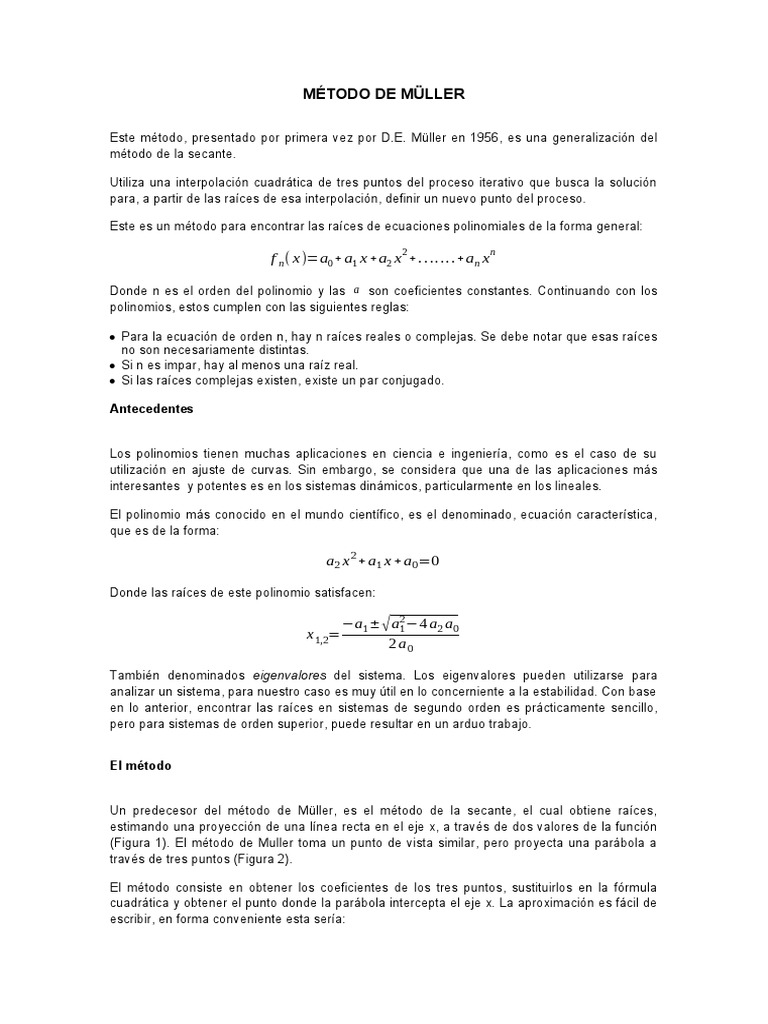 Método de Müller | PDF | Ecuaciones | Valores propios y vectores propios