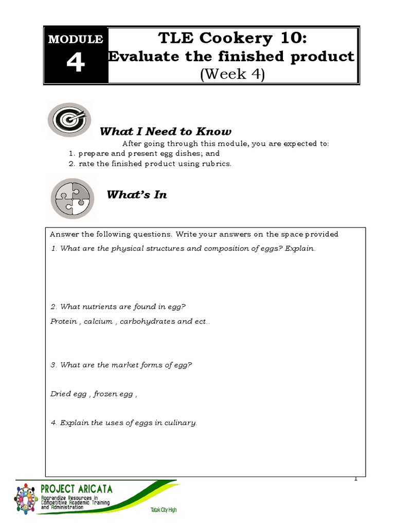 Module 4 Cookery 10 | Download Free PDF | Egg As Food | Yolk