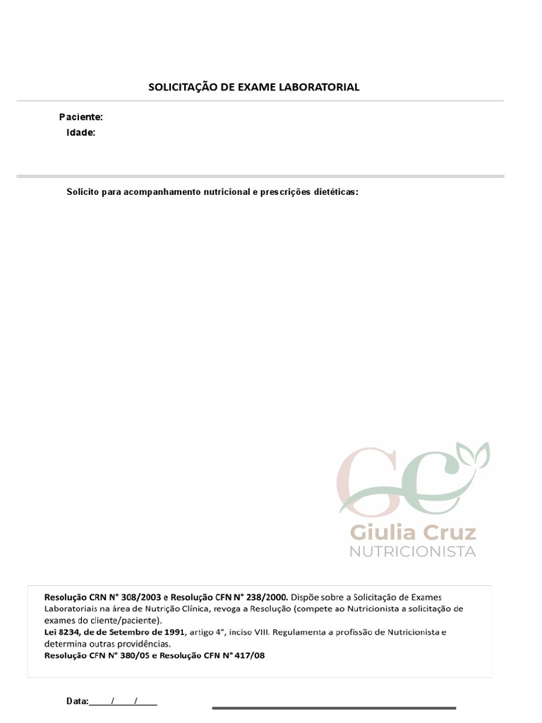 Solicitação De Exames Laboratoriais Pdf