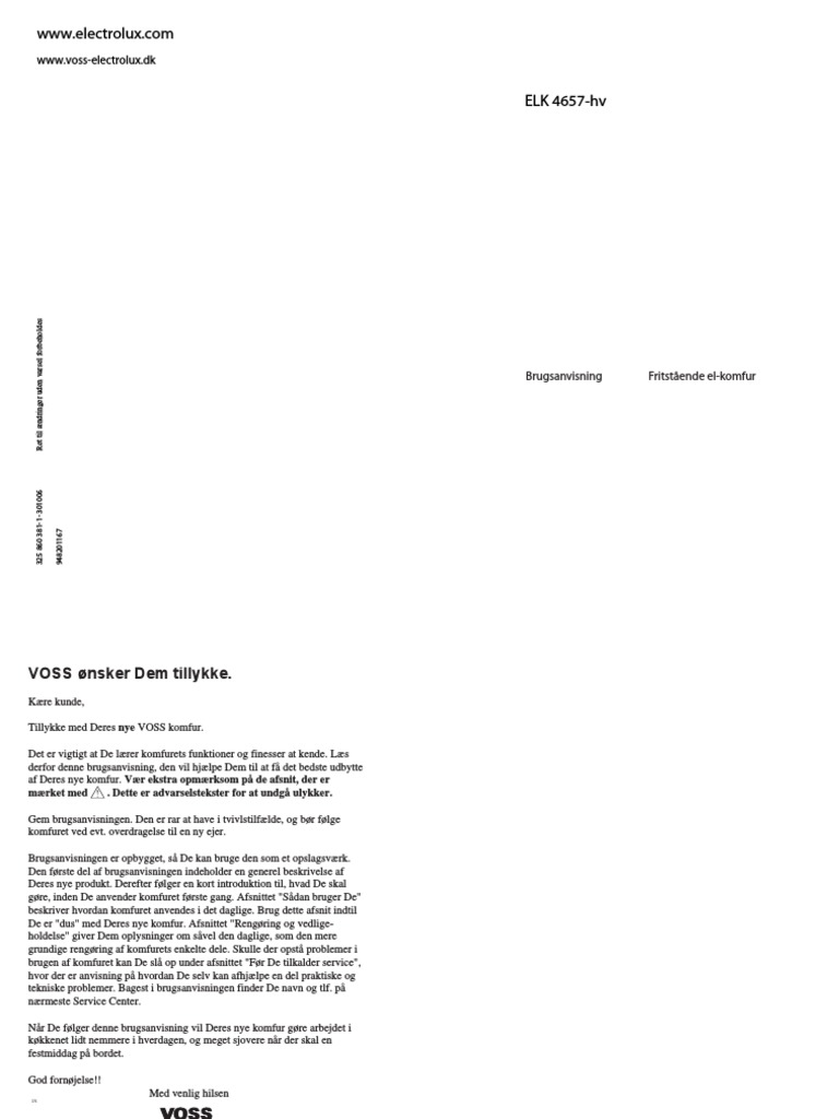 Voss Electrolux Elk4657 HV 948201065 | PDF