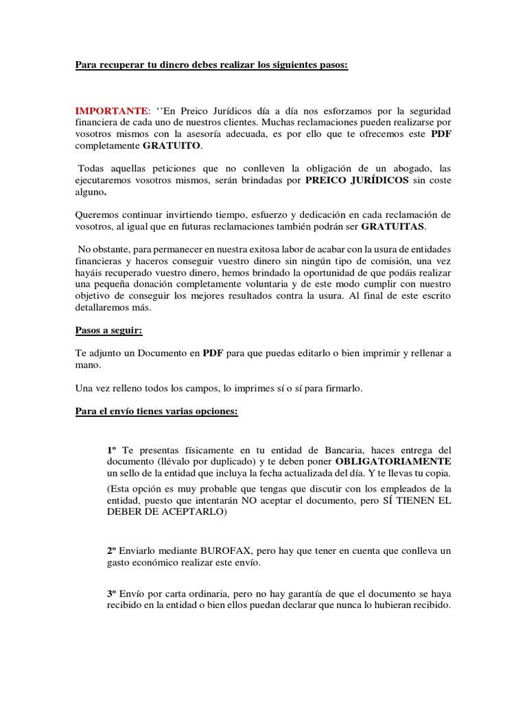 Escrito de Reclamación de Comisión Por Descubierto v24-02-2020 | PDF ... Escrito de Reclamación de Comisión Por Descubierto v24-02-2020 | PDF ...