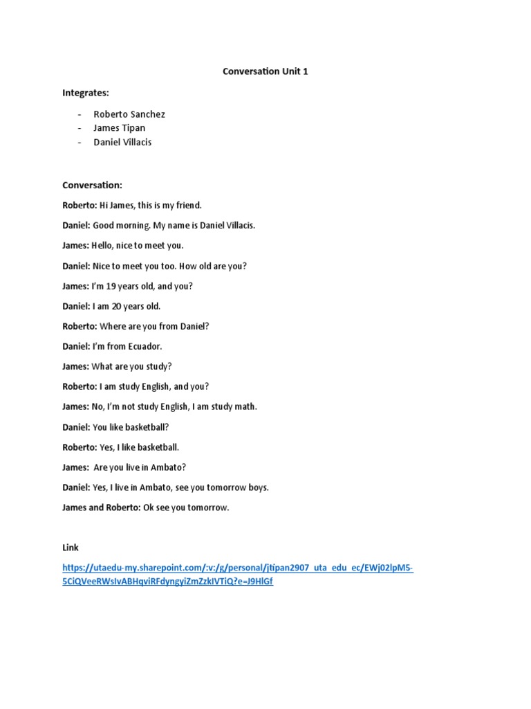 Conversation Unit 1 - Sanchez - Tipan - Villacis | PDF