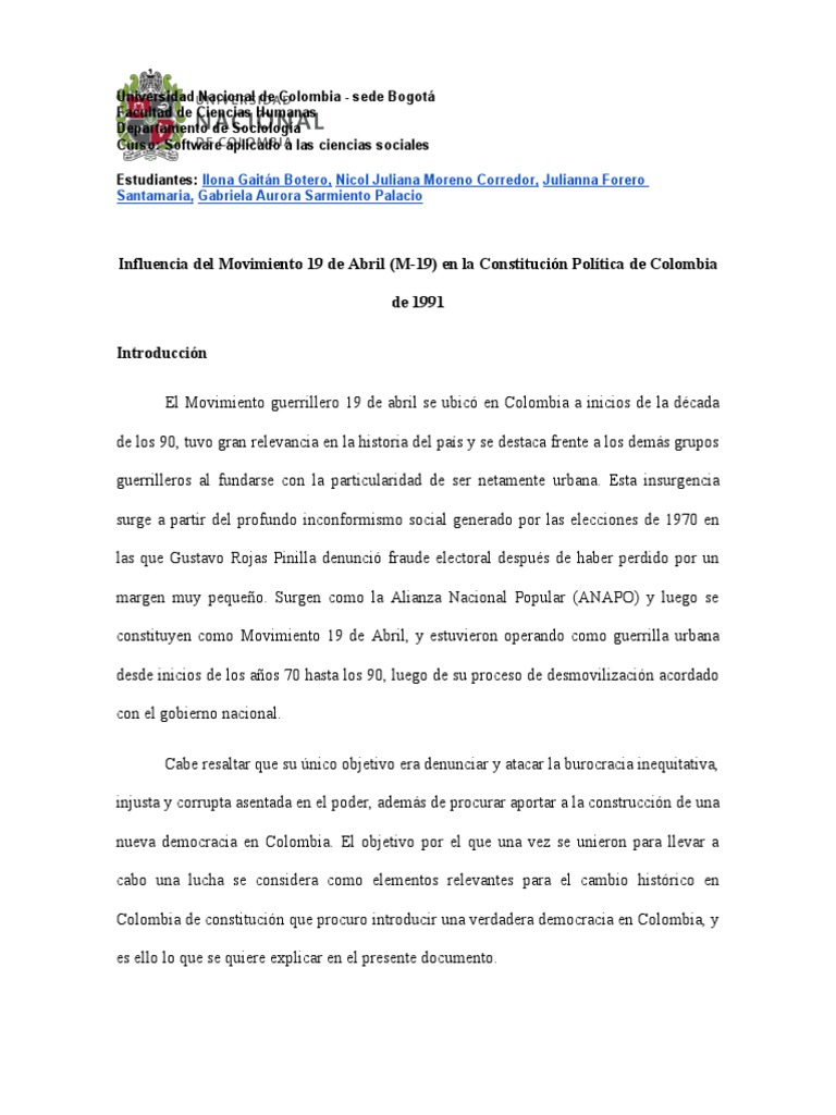 Ensayo M19 | PDF | Colombia | Democracia
