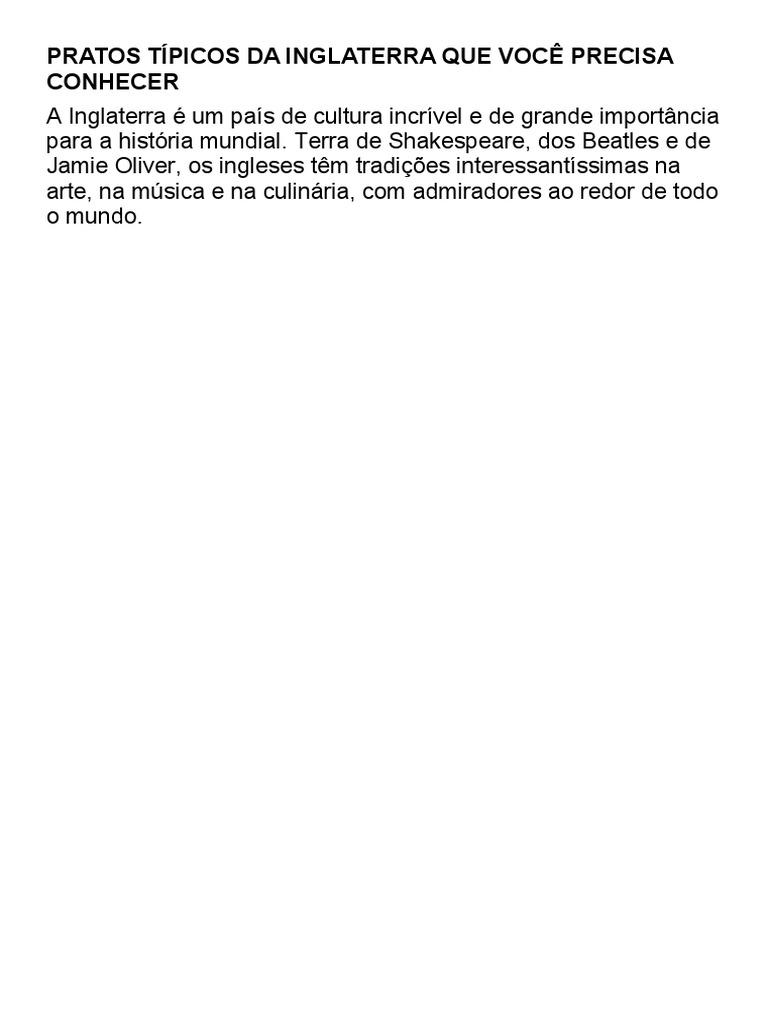 Pratos Típicos Da Inglaterra Que Você Precisa Conhecer | PDF | Chá | Comidas e bebidas
