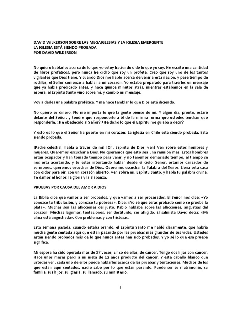 David Wilkerson Sobre Las Megaiglesias y La Iglesia Emergente | PDF ... David Wilkerson Sobre Las Megaiglesias y La Iglesia Emergente | PDF ...