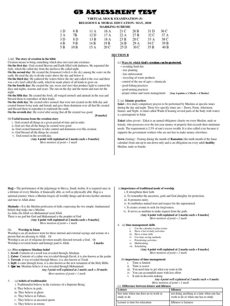 Gbat V Mock (5) Rme Scheme | PDF | Hajj | Abrahamic Religions