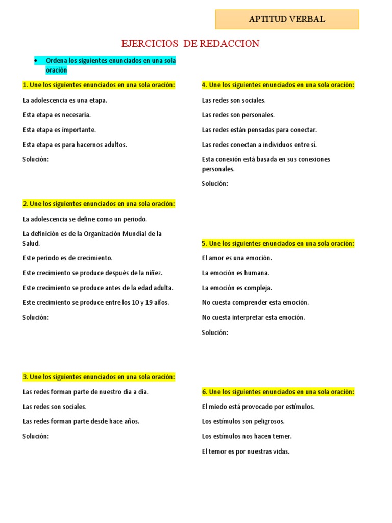 Ejercicios de Redaccion 1 | PDF | Las emociones | Oración (Lingüística)