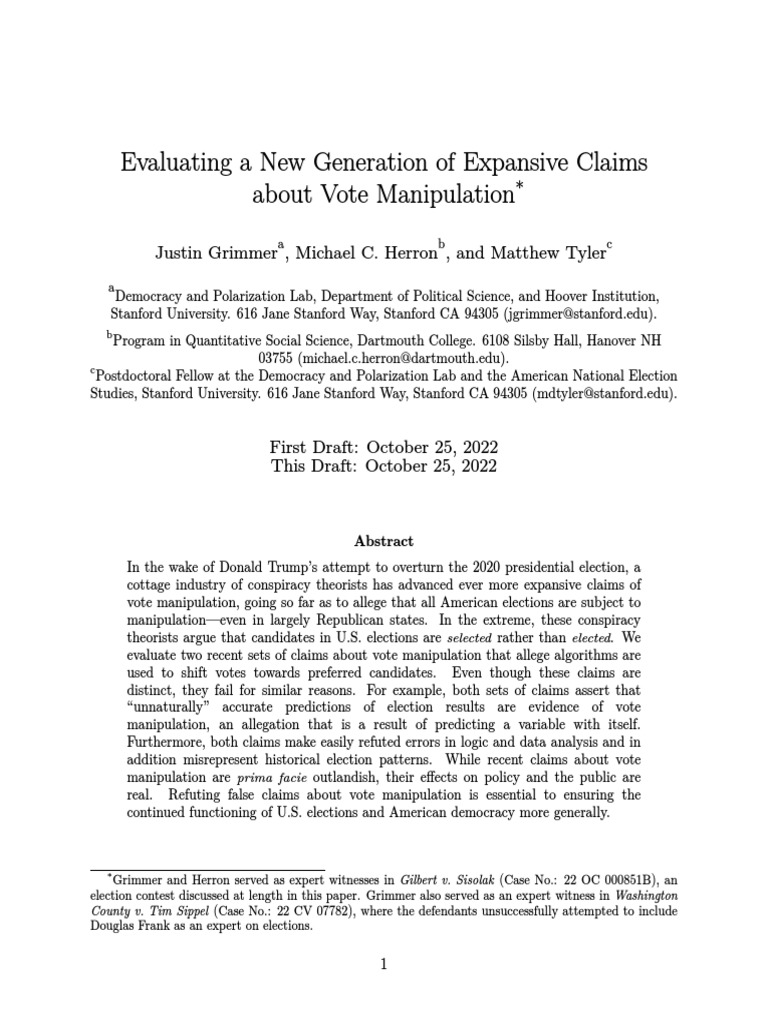 Evaluating A New Generation of Expansive Claims About Vote Manipulation ...