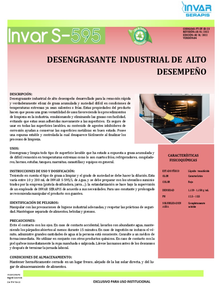 Is-Ft-Dt-Id-23 Ficha Tecnica Invar S-595 | PDF | Agua | Química