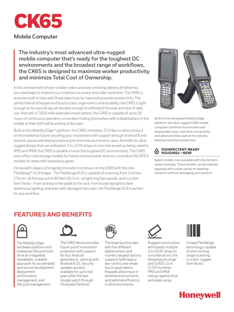 Datasheet Honeywell CK65 | PDF | Touchscreen | Ieee 802.11