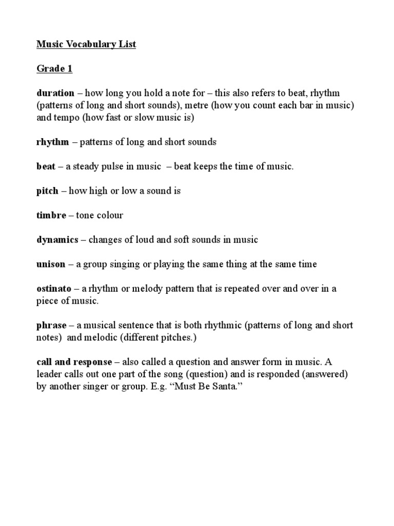Music Vocabulary List | PDF | Song Structure | Rhythm