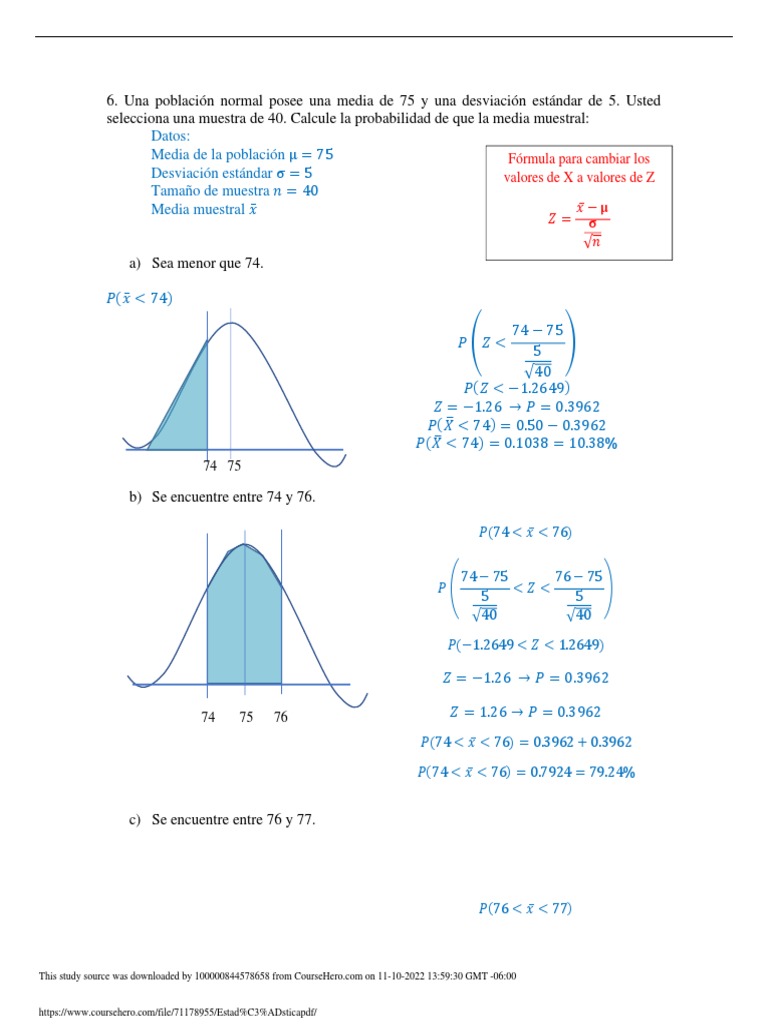 Probabilidad media muestral normal | PDF | Desviación Estándar ...