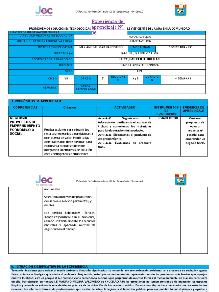 Experiencia de Aprendizaje 6 Ept | PDF | Evaluación | Aprendizaje