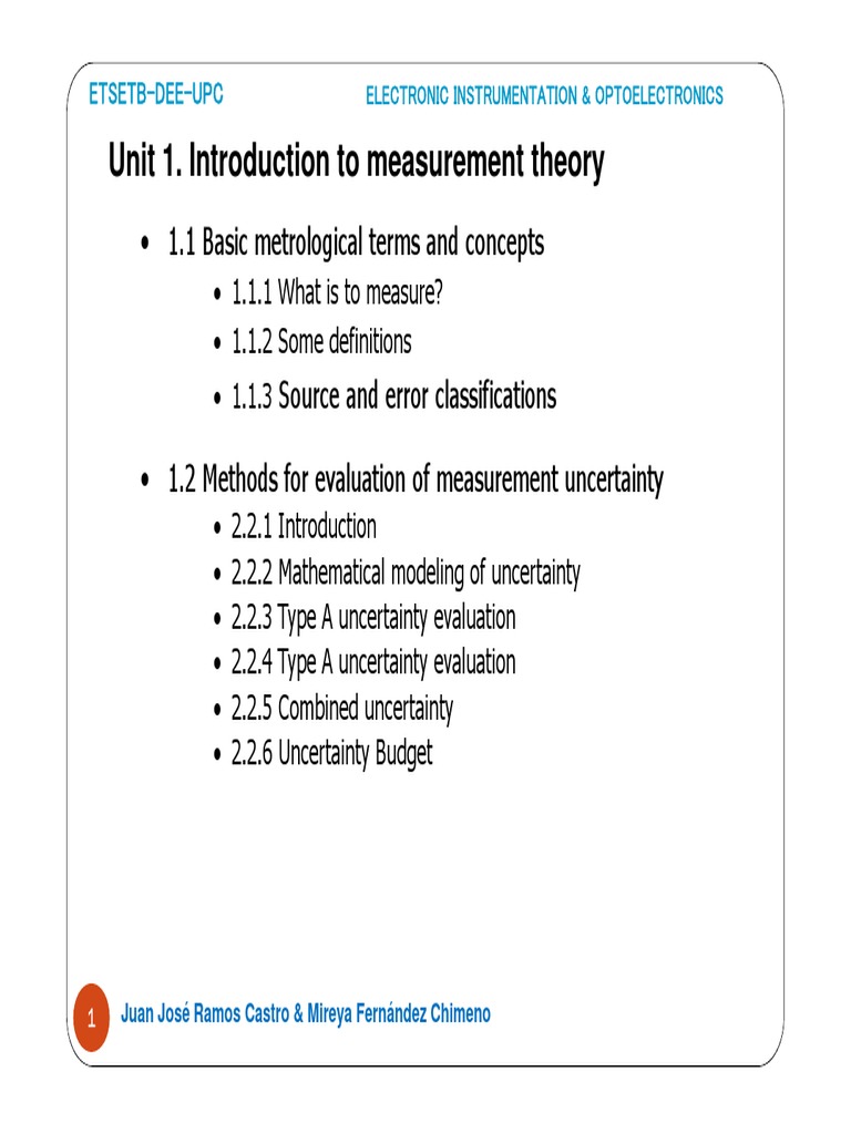 Tema 1 Introduction To Measurement Theory-S2020 - First Part | PDF ...