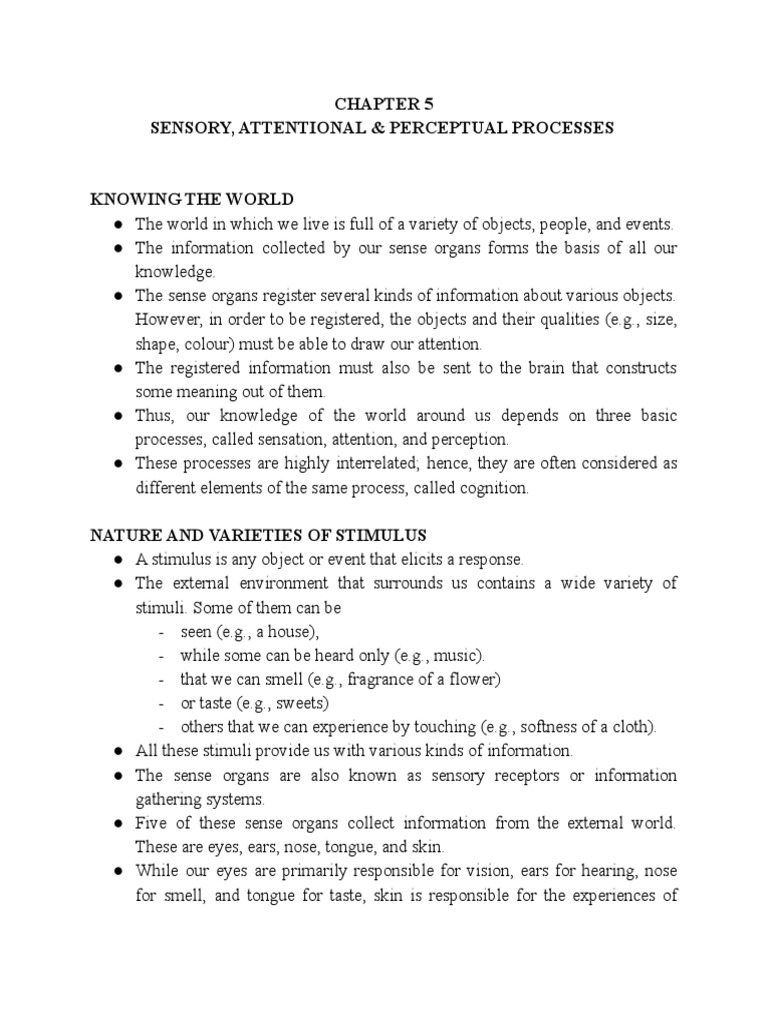 Chapter 5 Sensory Attentional And Perceptual Processes Pdf Senses Perception