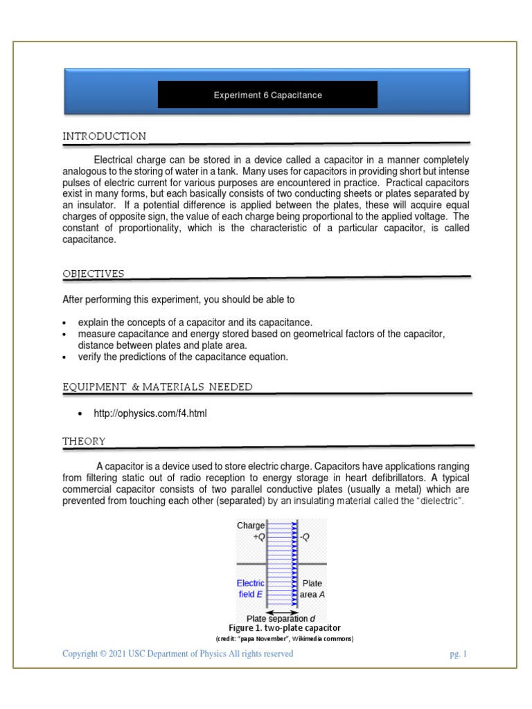EXPT 6-Capacitance | Download Free PDF | Capacitor | Capacitance