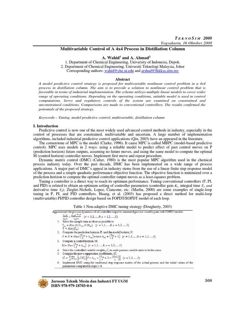 Multivariable Model Predictive Control Strategy for Constrained and Unconstrained Regulation of ...