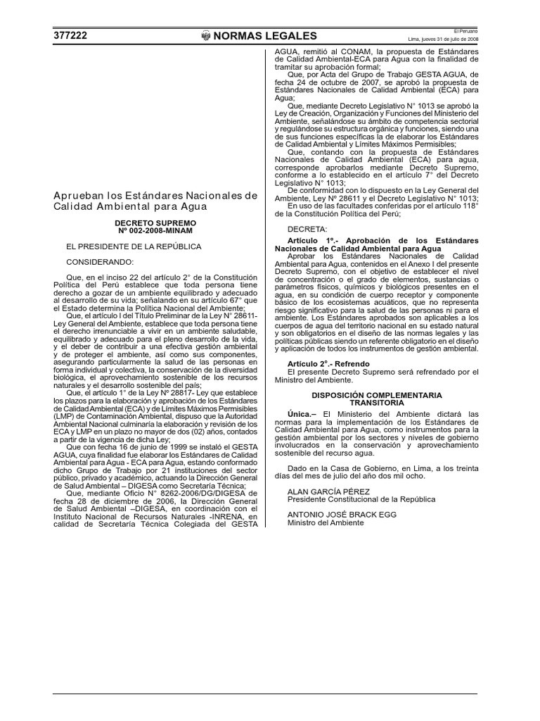 (2008) DS #002-2008-Minam | PDF | Química | Sustancias químicas