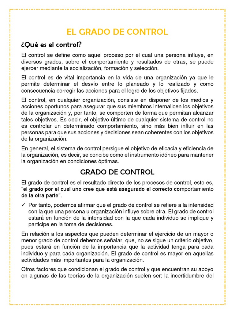 El Grado de Control y Los Factores Que Afectan La Forma de La Jerarquía ...