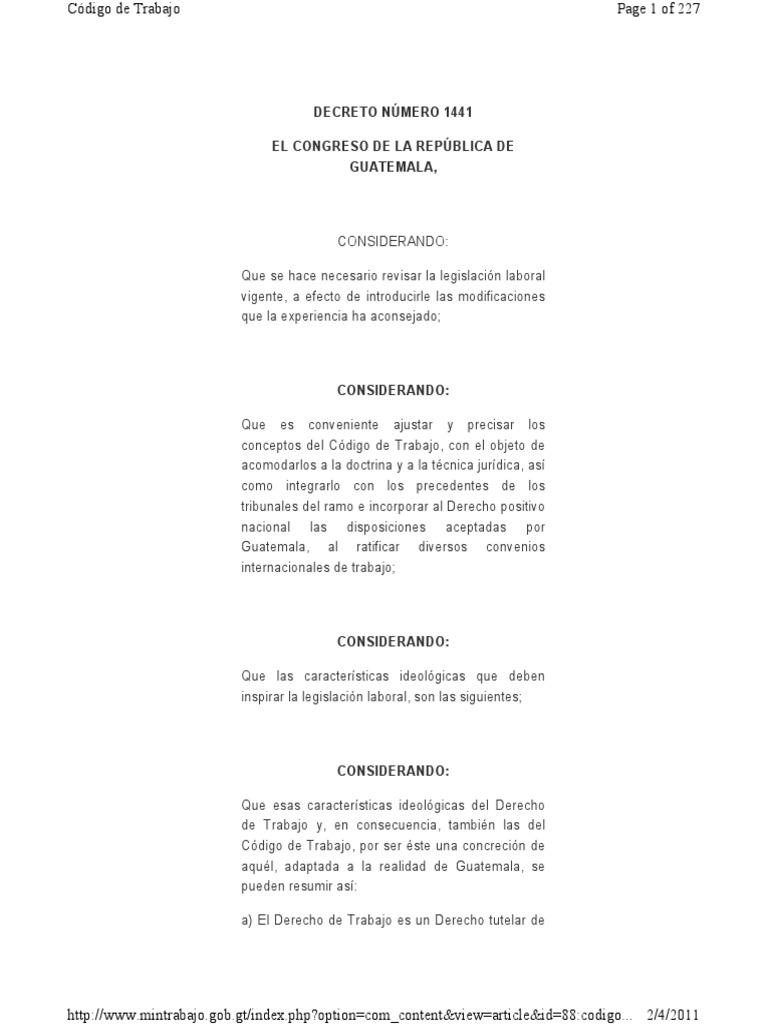 Codigo de Trabajo | PDF | Derecho laboral | Guatemala