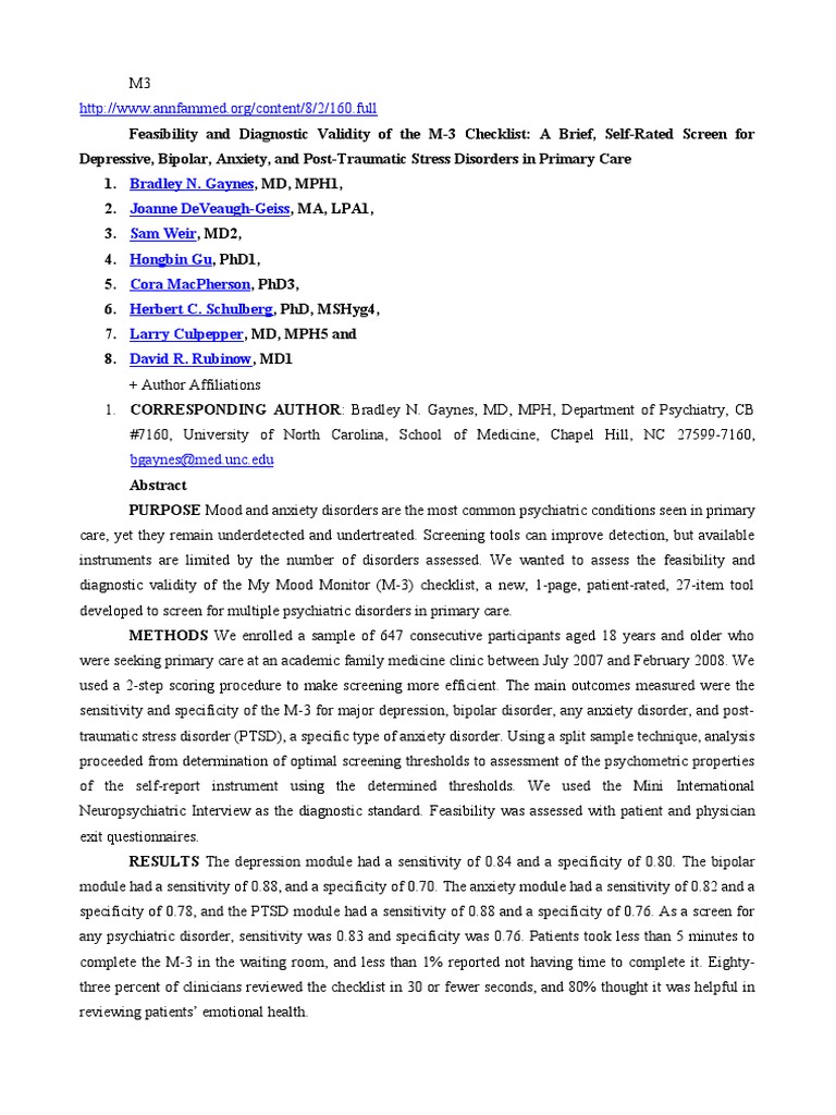 Bradley N. Gaynes Joanne Deveaugh-Geiss Sam Weir Hongbin Gu Cora ...