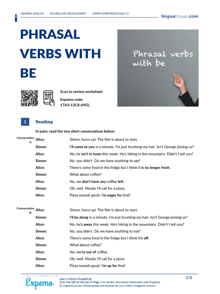 Phrasal Verbs With Be British English Student Ver2 | PDF | Cognition | Linguistics
