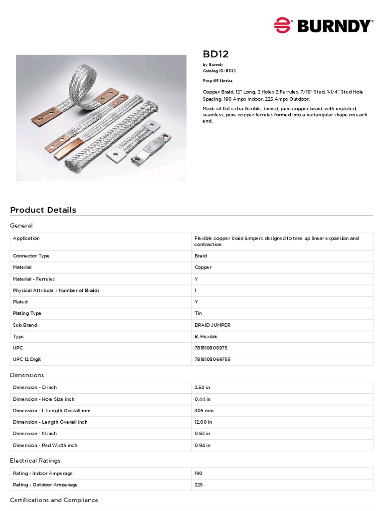 BURNDY BD12 Specsheet | PDF