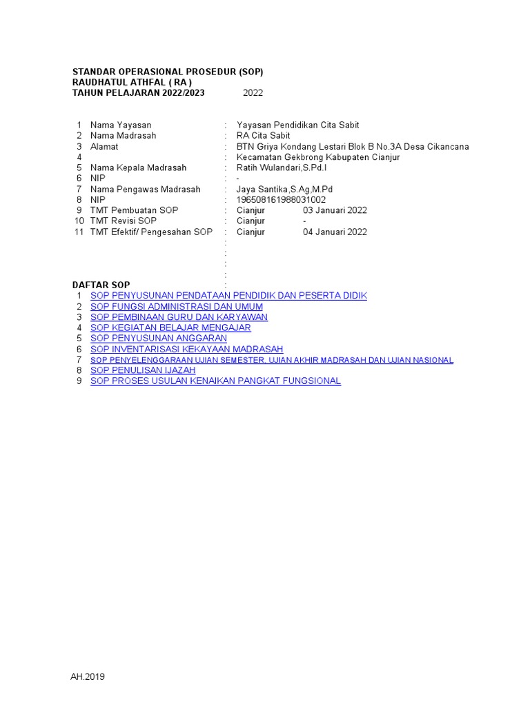 1.1.3.1 Contoh Sop Ra | PDF