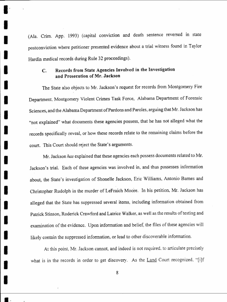 In Re Shonelle Andre Jackson V State of Alabama CR04-0096 Supreme Court ...