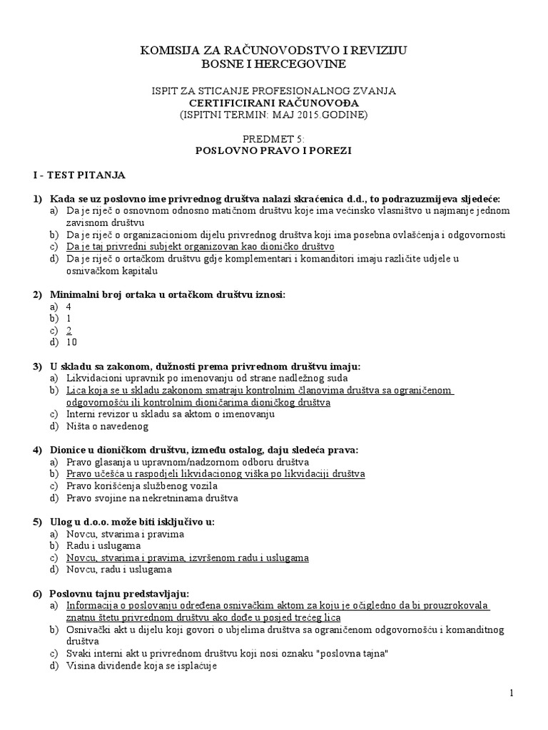 Predmet 5-Poslovno Pravo I Porezi-Rjesenja | PDF